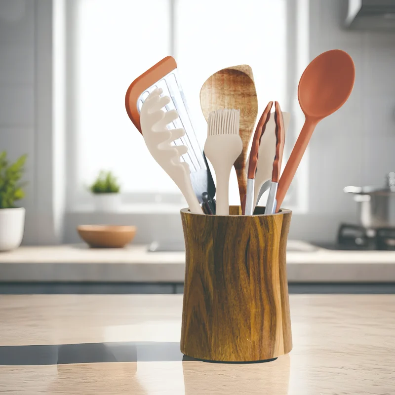 Utensilios de cocina personalizados al por mayor con soporte de madera